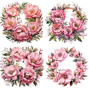 Peony Wreath PNG Clipart Bundle, Watercolor Floral Garland Art ...