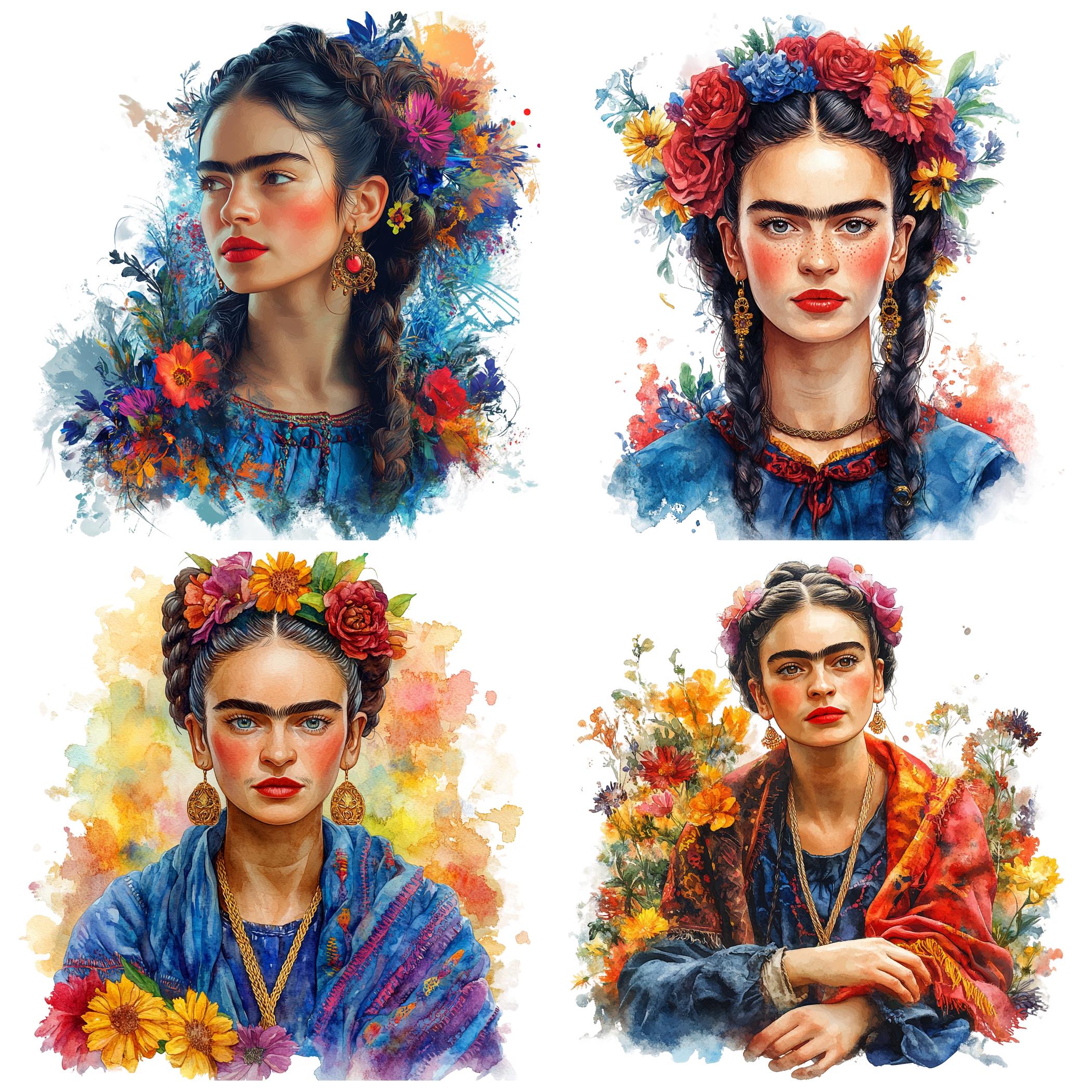 Frida Kahlo Watercolor Clipart Bundle, Portrait Pngs (commercial Use ...
