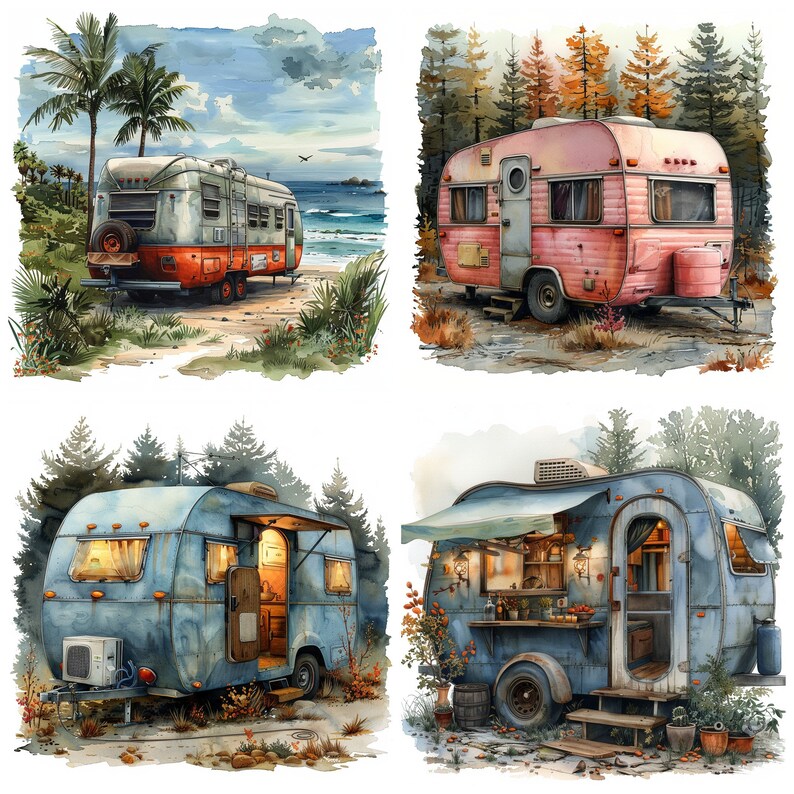 39 Caravan PNG Clipart, Watercolor Camper Life Images, Beach Motorhome ...