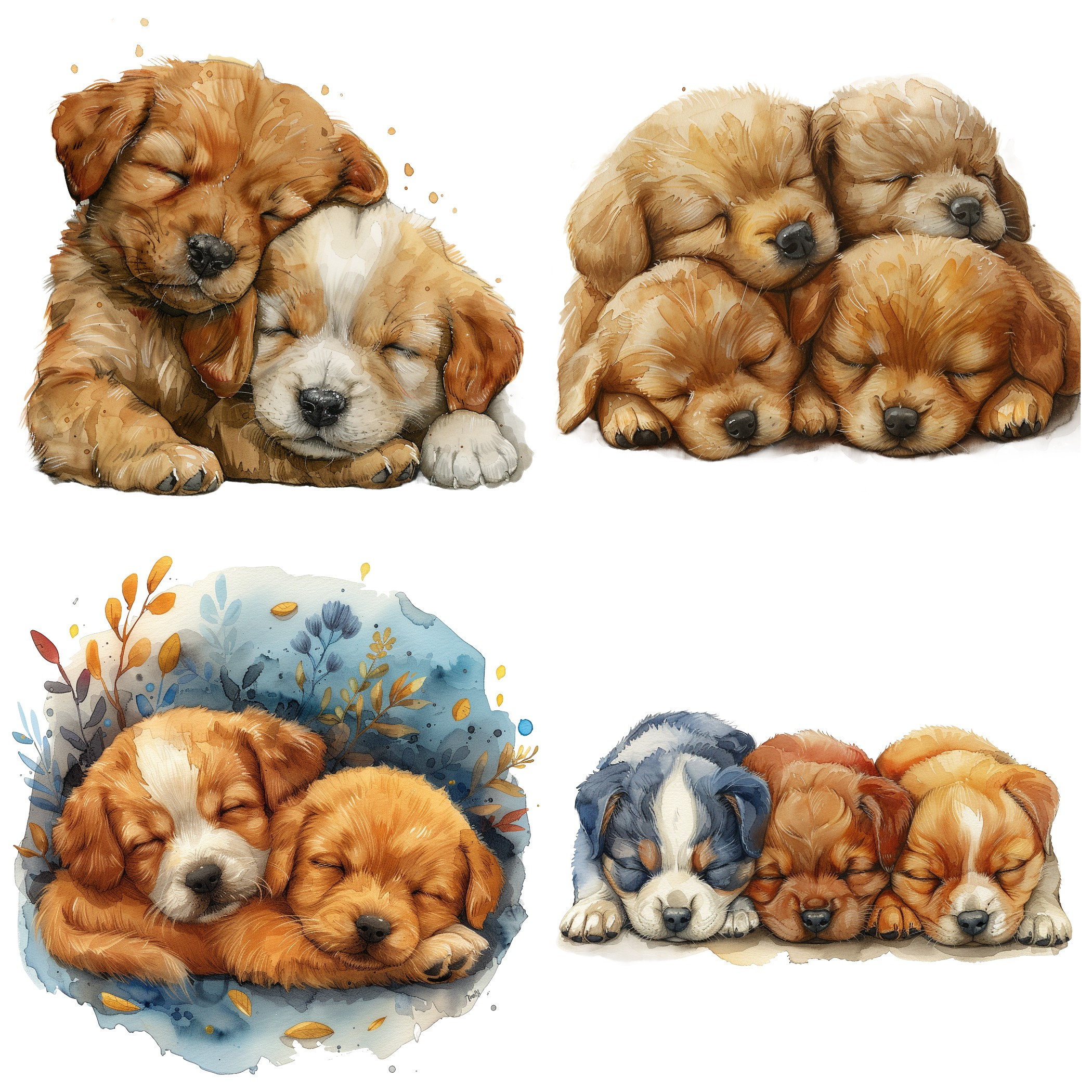 Sleeping Puppies PNG Clipart, Watercolor 43 Adorable Peaceful Puppies ...