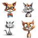 30 Quirky Cat PNG Clipart Bundle, Whimsical Kitten Illustration, Funny ...