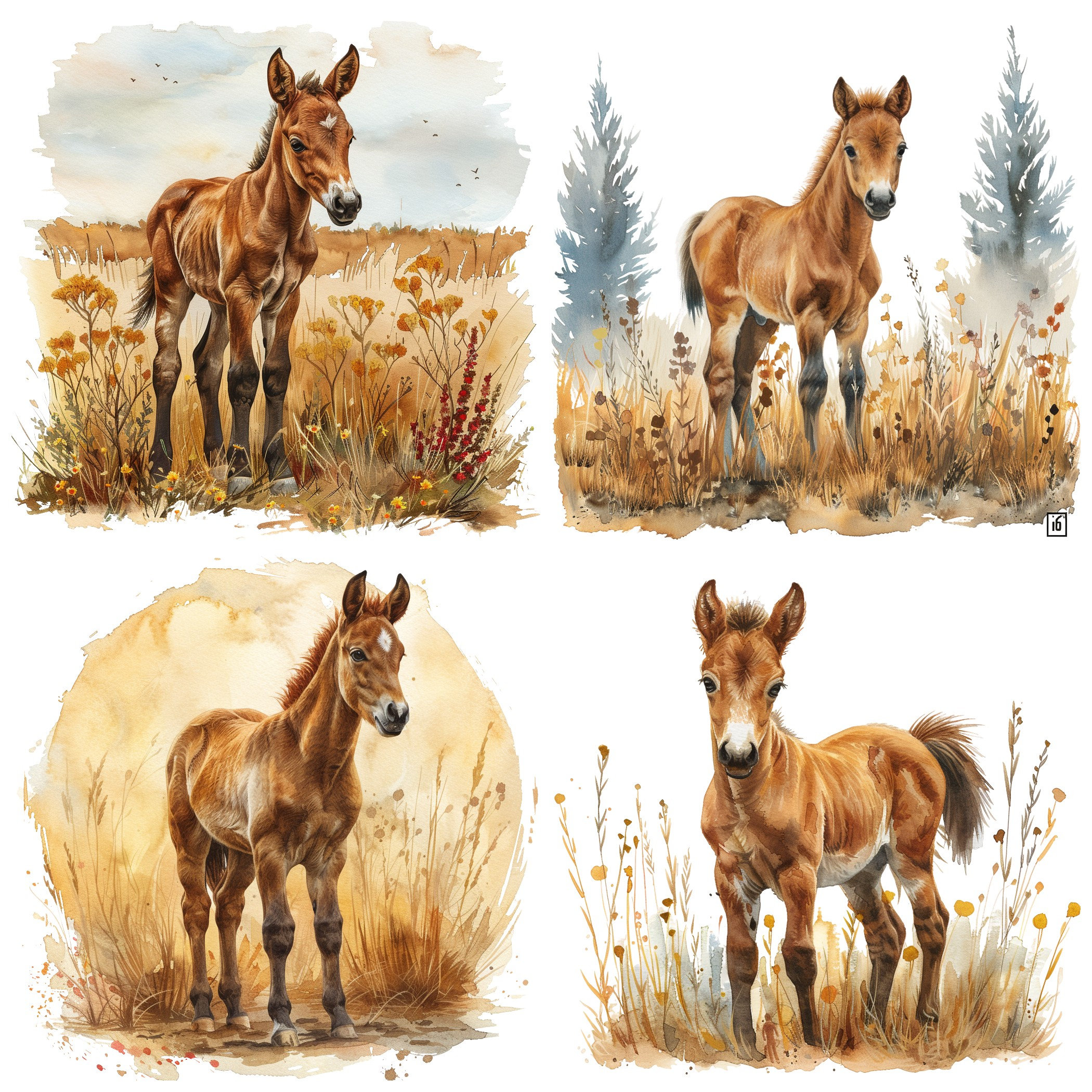 43 Foal PNG Clipart Bundle, Watercolor Foal Artwork Illustration, Young ...