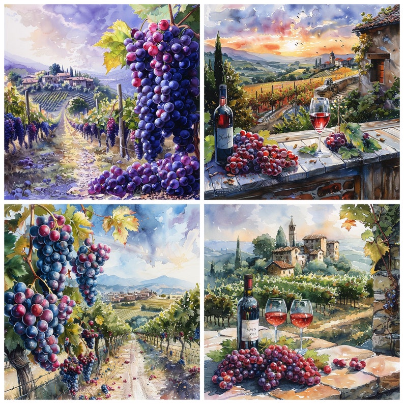 23 Vineyard Landscape PNG Clipart, Watercolor Grape Yard Scenery, Grape ...