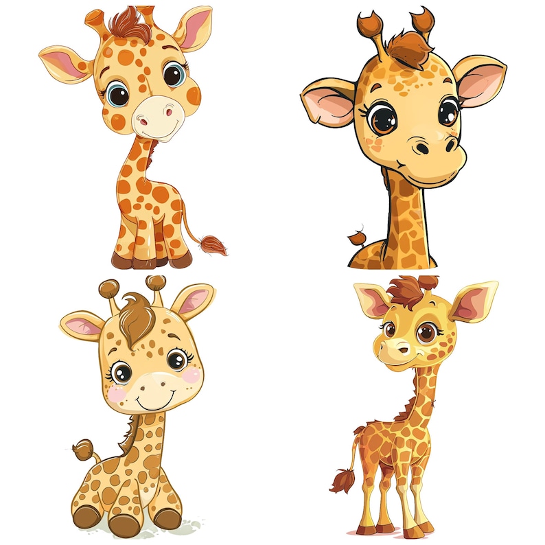 Adorable Giraffe PNG Clipart Bundle, Cartoon Cute Giraffe Transparent ...