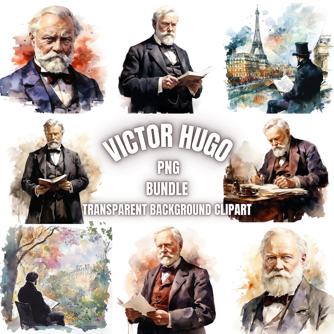 Victor Hugo PNG Clipart Bundle, Watercolor Victor Hugo Romanticism ...