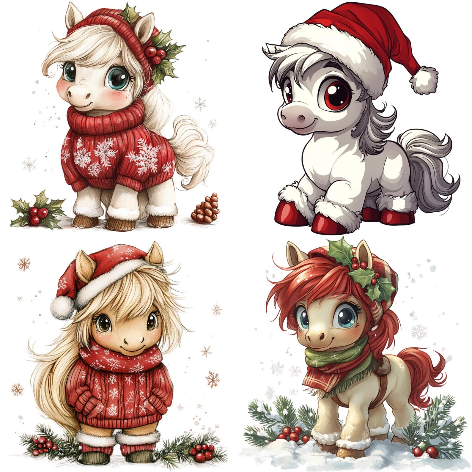 33 Christmas Pony PNG Clipart Bundle, Adorable Xmas Pony Art ...