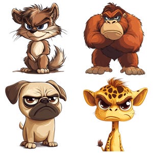 64 Grumpy Animals PNG Clipart Bundle, Cartoon Angry Animals ...