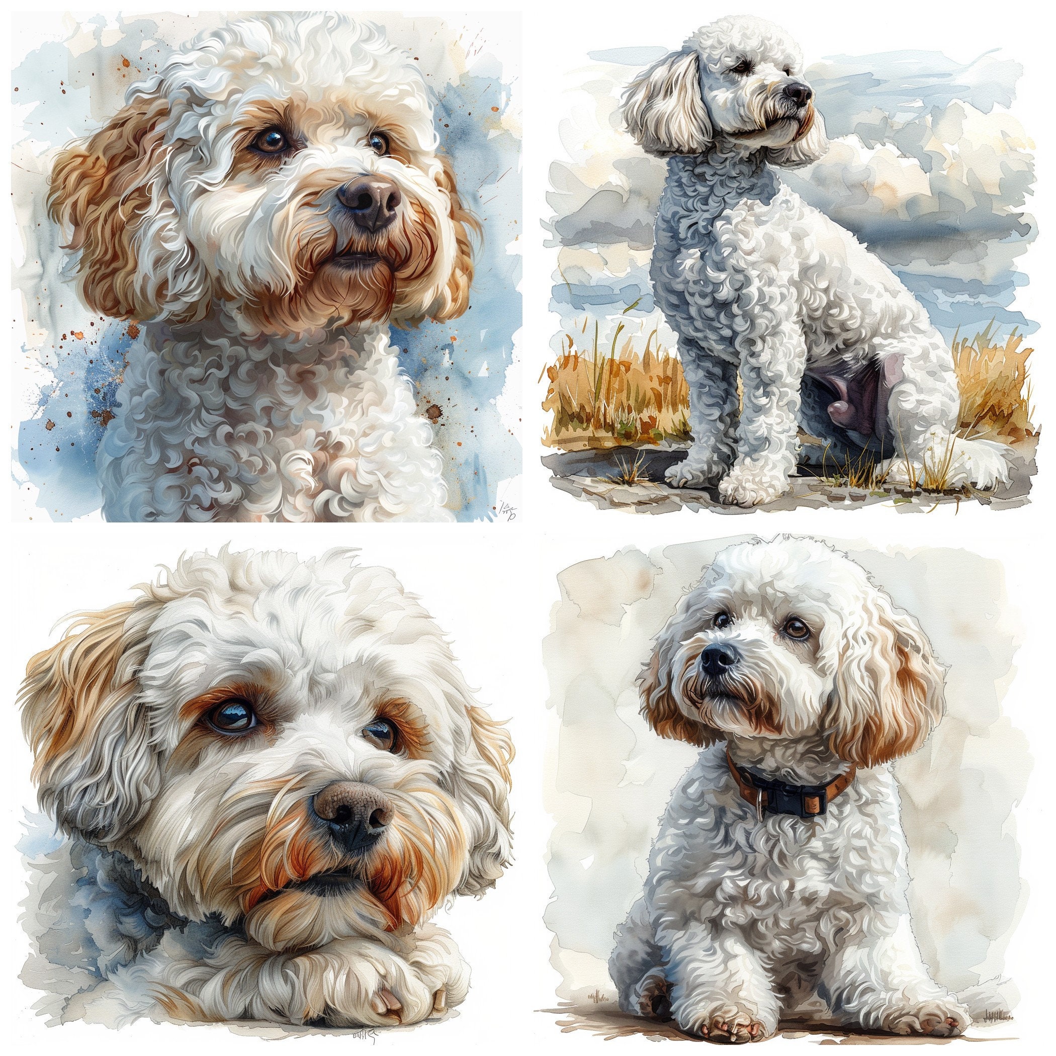 32 Poodle Dog Breed PNG Clipart, Watercolor Curly Dog Image, Caniche ...