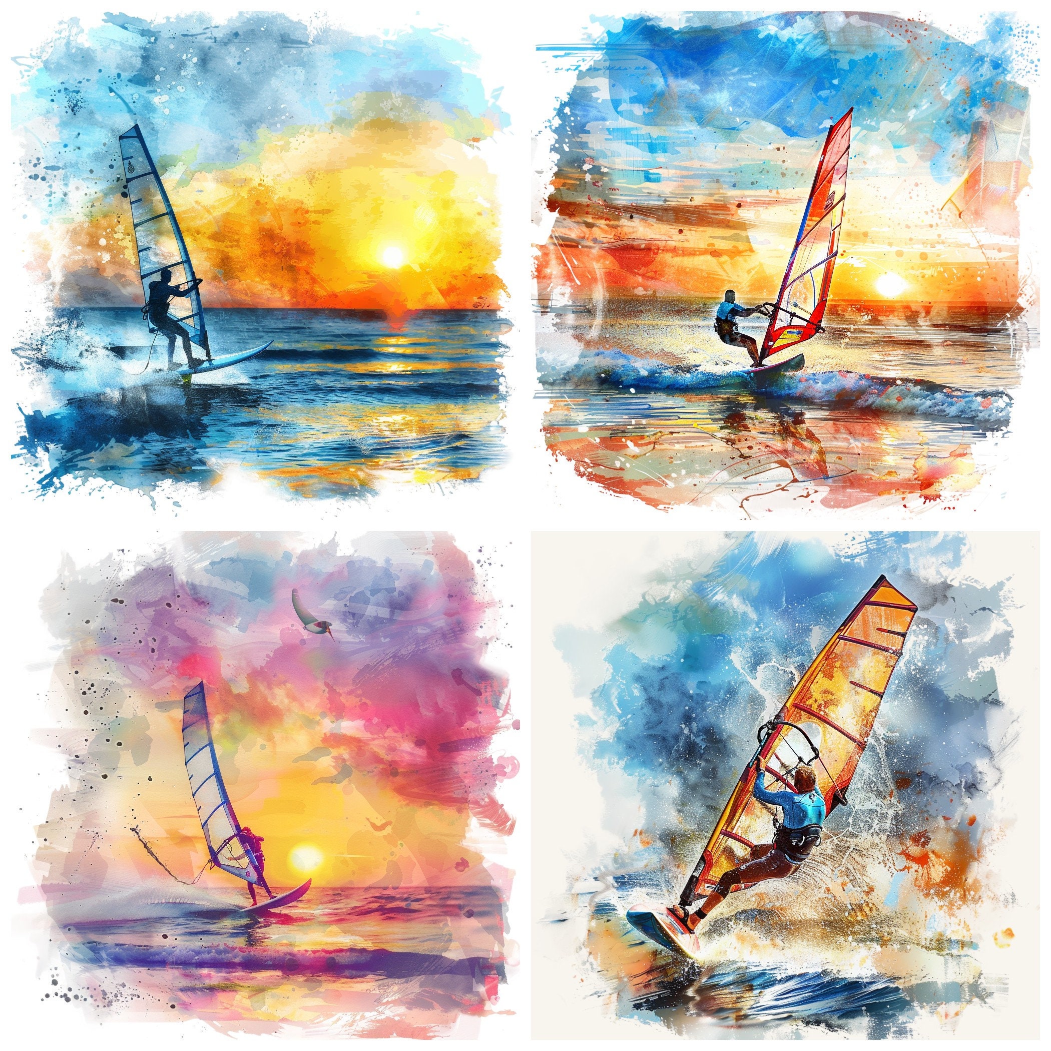 20 Wind Surfing PNG Clipart, Watercolor Windsurfer Scenery Ocean Sport ...