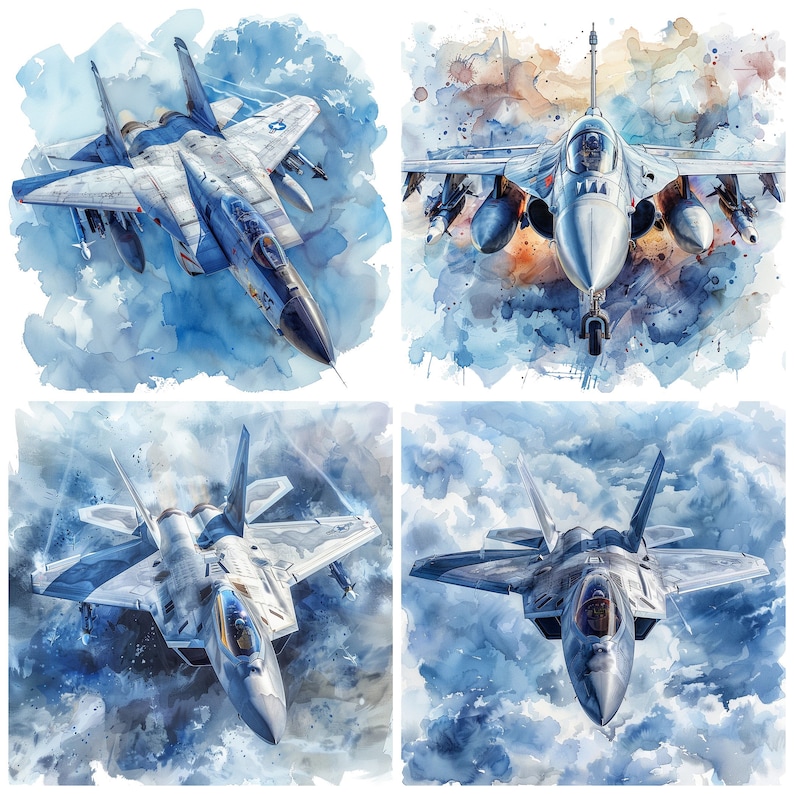 35 Jet Fighter PNG Clipart, Watercolor Supersonic Fighter Jet Scenery ...
