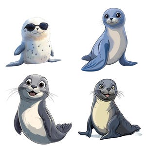 Cartoon Seal Clipart Bundle, Playful Baby Seal PNG (commercial Use) - Etsy