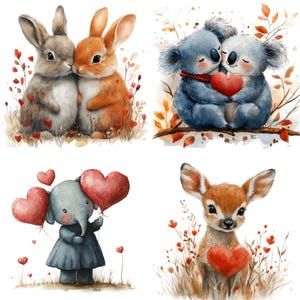 Valentine's Day Animals PNG Clipart Bundle, Watercolor Valentine's Day ...