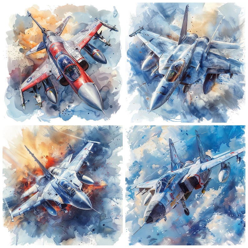 35 Watercolor Jet Fighter PNG Clipart, Supersonic Fighter Jet Scenery ...