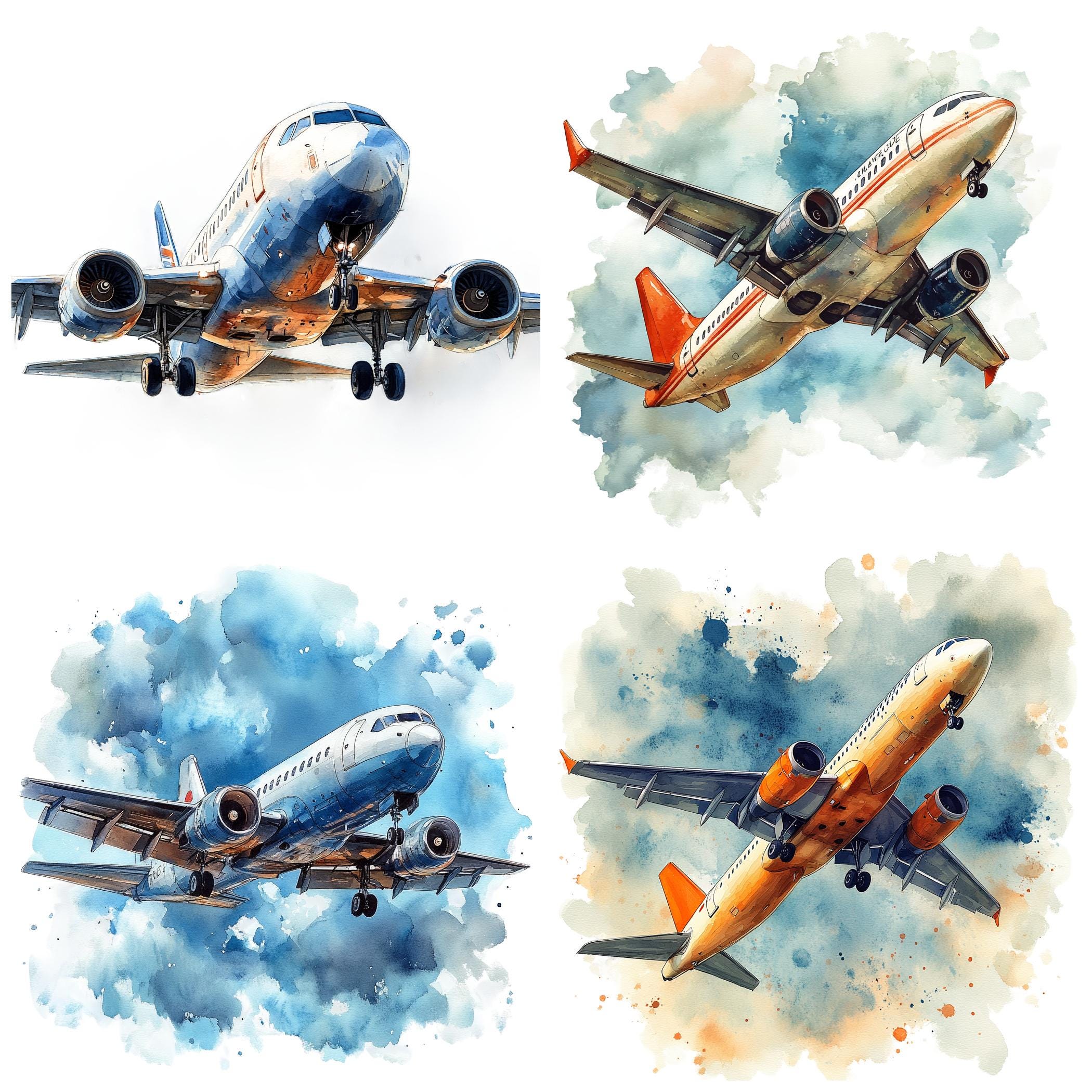 36 Watercolor Plane PNG Clipart Bundle, Passanger Planes Illustration ...