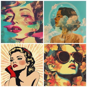 Fashion Retro Clipart, Watercolor 70s 80s Vintage Wall Art Illustration ...