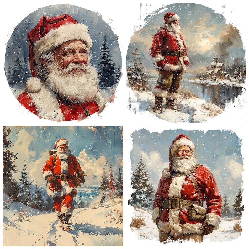 Vintage Santa Claus PNG Clipart Collection, Watercolor Retro Santa ...