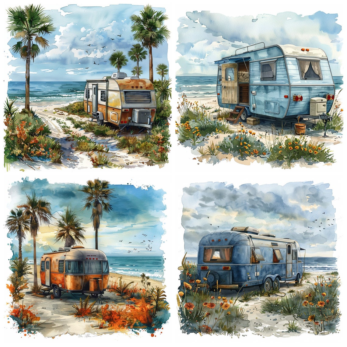 39 Caravan PNG Clipart, Watercolor Camper Life Images, Beach Motorhome ...