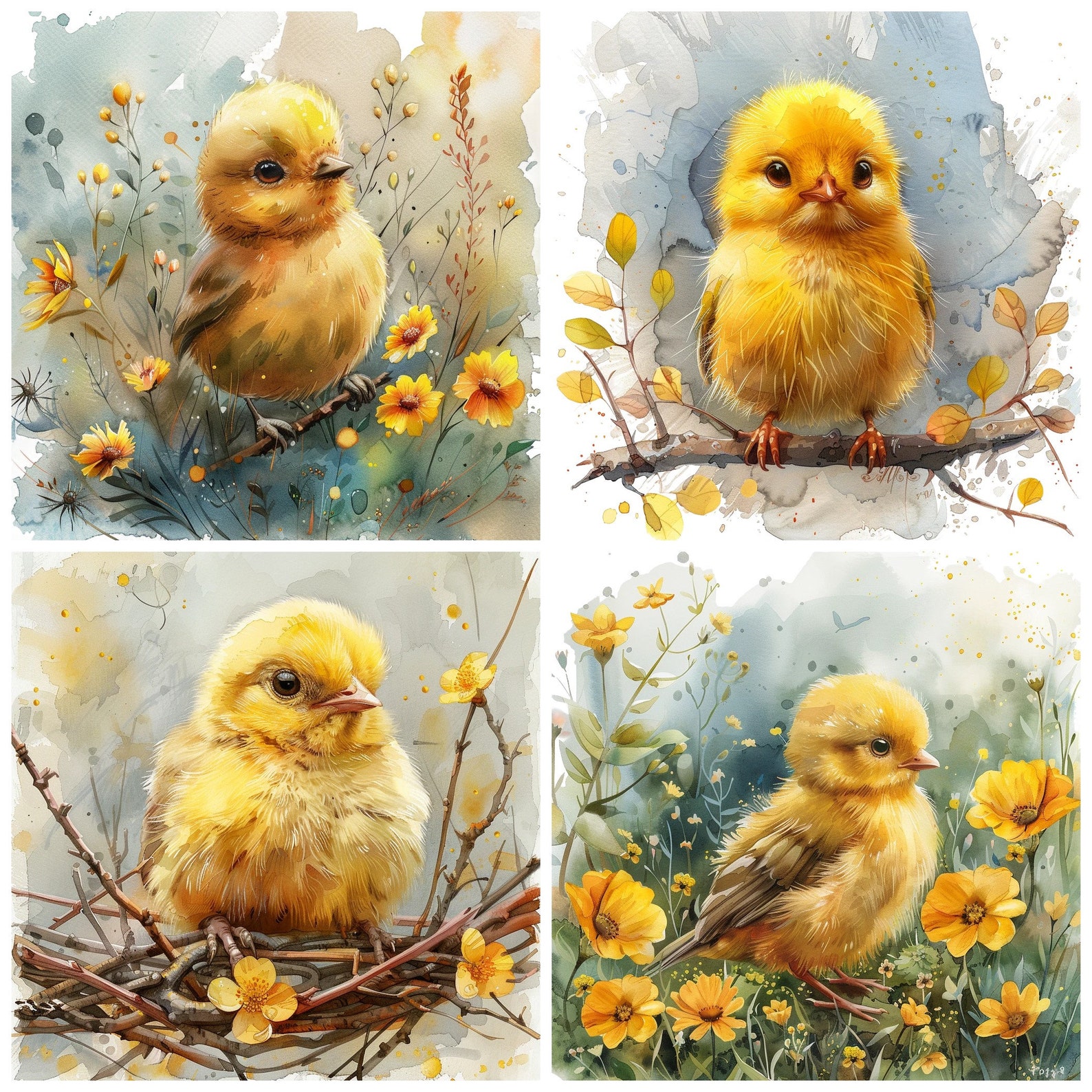 Watercolor Chick PNG Clipart, Adorable 43 Chick Illustration, Nursery ...