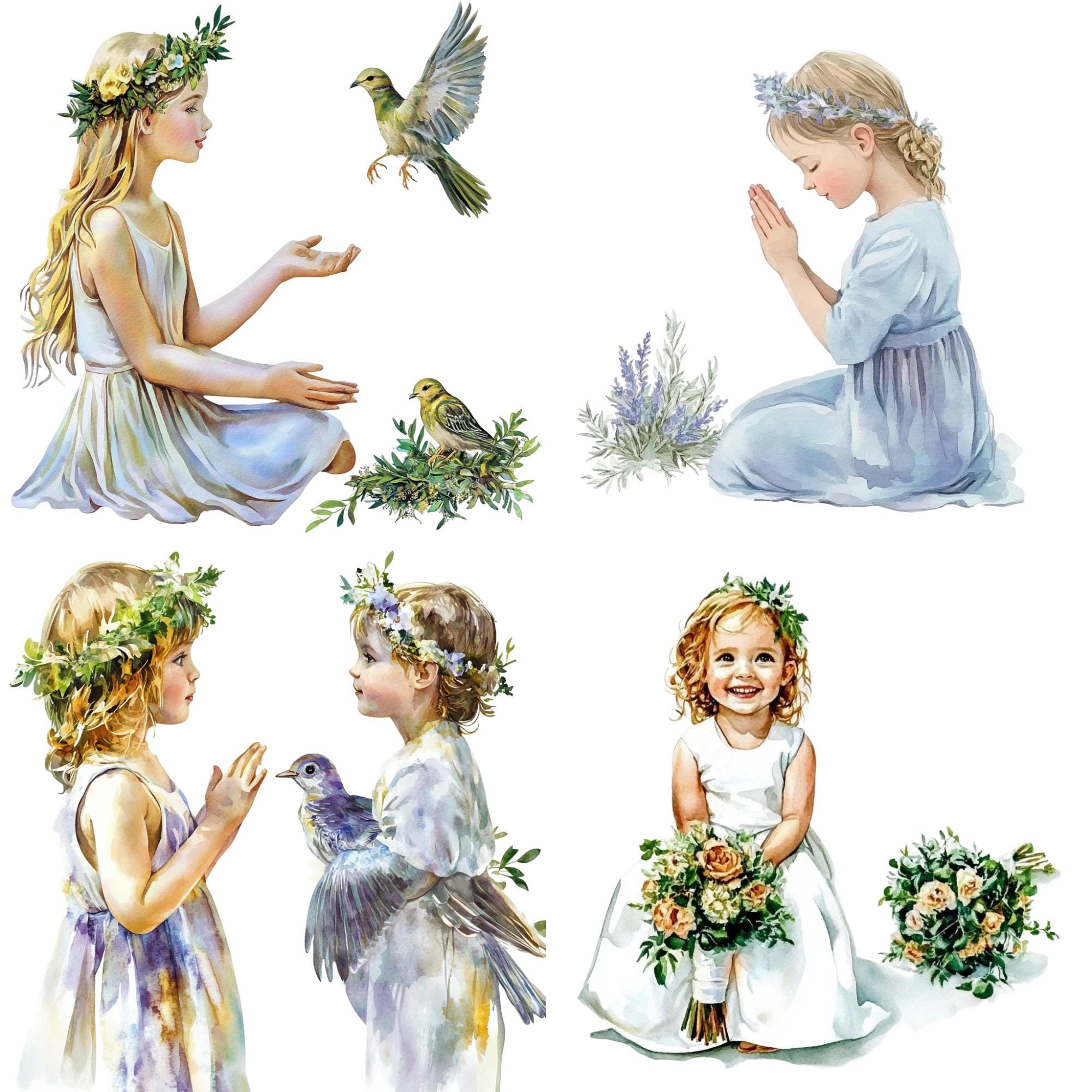 31 Communion Girl PNG Clipart Bunlde, Watercolor Holly First Communion ...