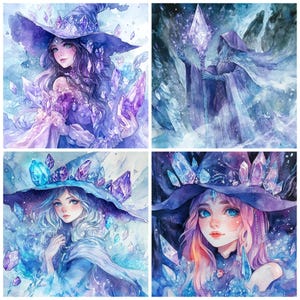 54 Cyrstal Witch PNG Clipart Bundle, Watercolor Mystic Crystal ...