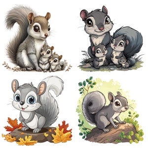 Cartoon Squirrel Clipart, Family Scenery Illustrations (PNG Digital ...