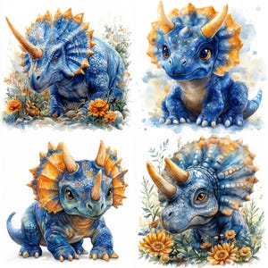 44 Triceratops Dinosaurs PNG Clipart Bundle, Watercolor Jurassic Park ...