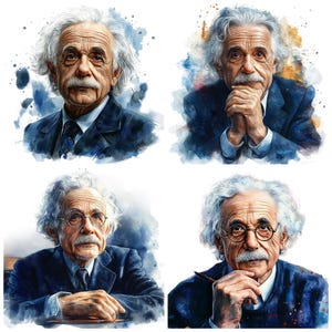 32 Albert Einstein PNG Clipart Bundle, Watercolor Genius Einstein ...