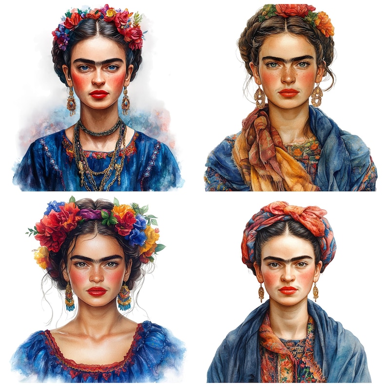 Frida Kahlo Watercolor Clipart Bundle, Portrait Pngs (commercial Use ...