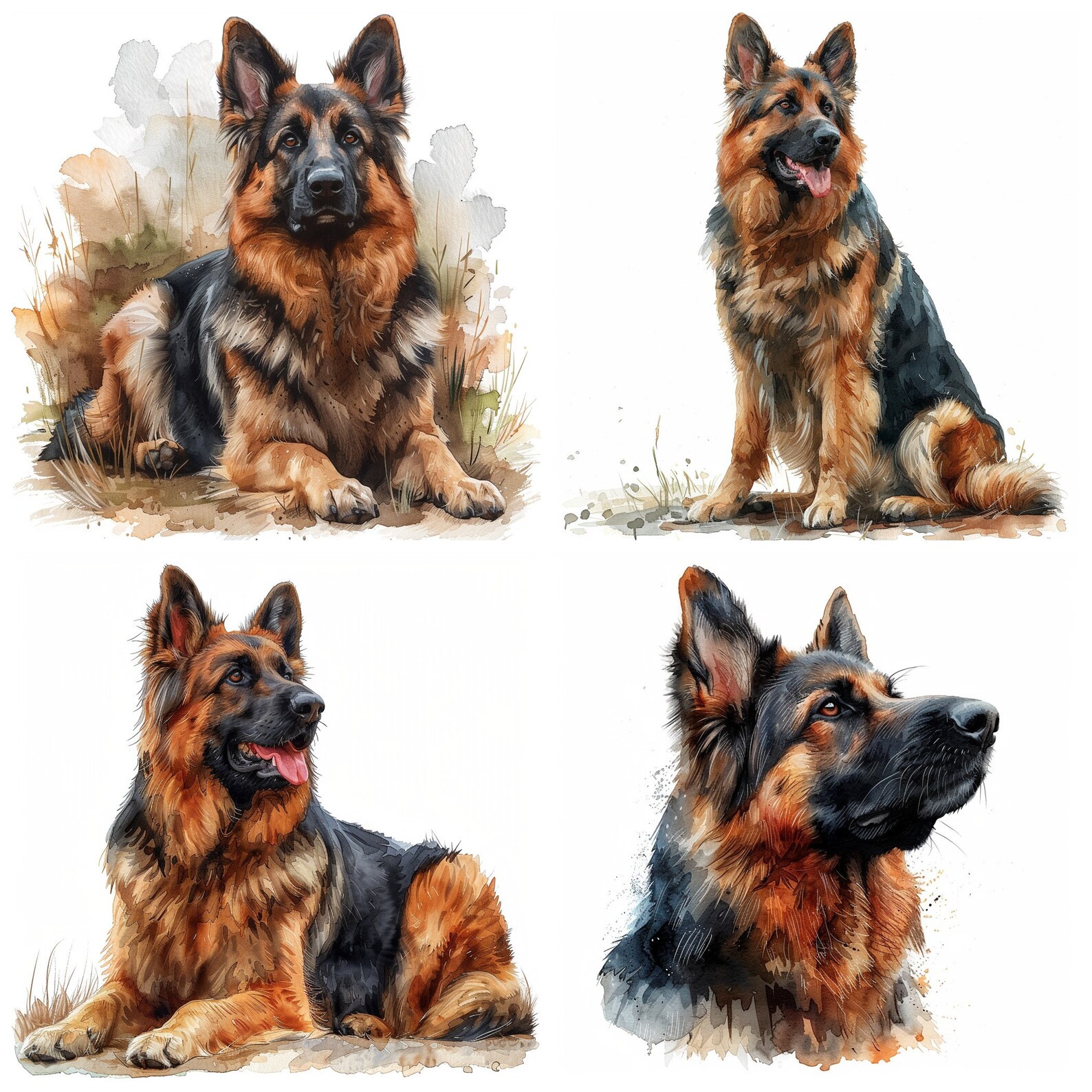 German Shepherd Dog PNG Clipart Bundle, Watercolor German Shepherd Dog ...