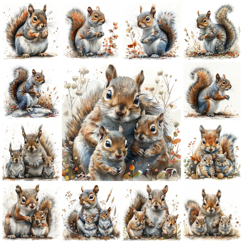 Squirrel Family Drawing - Etsy UK