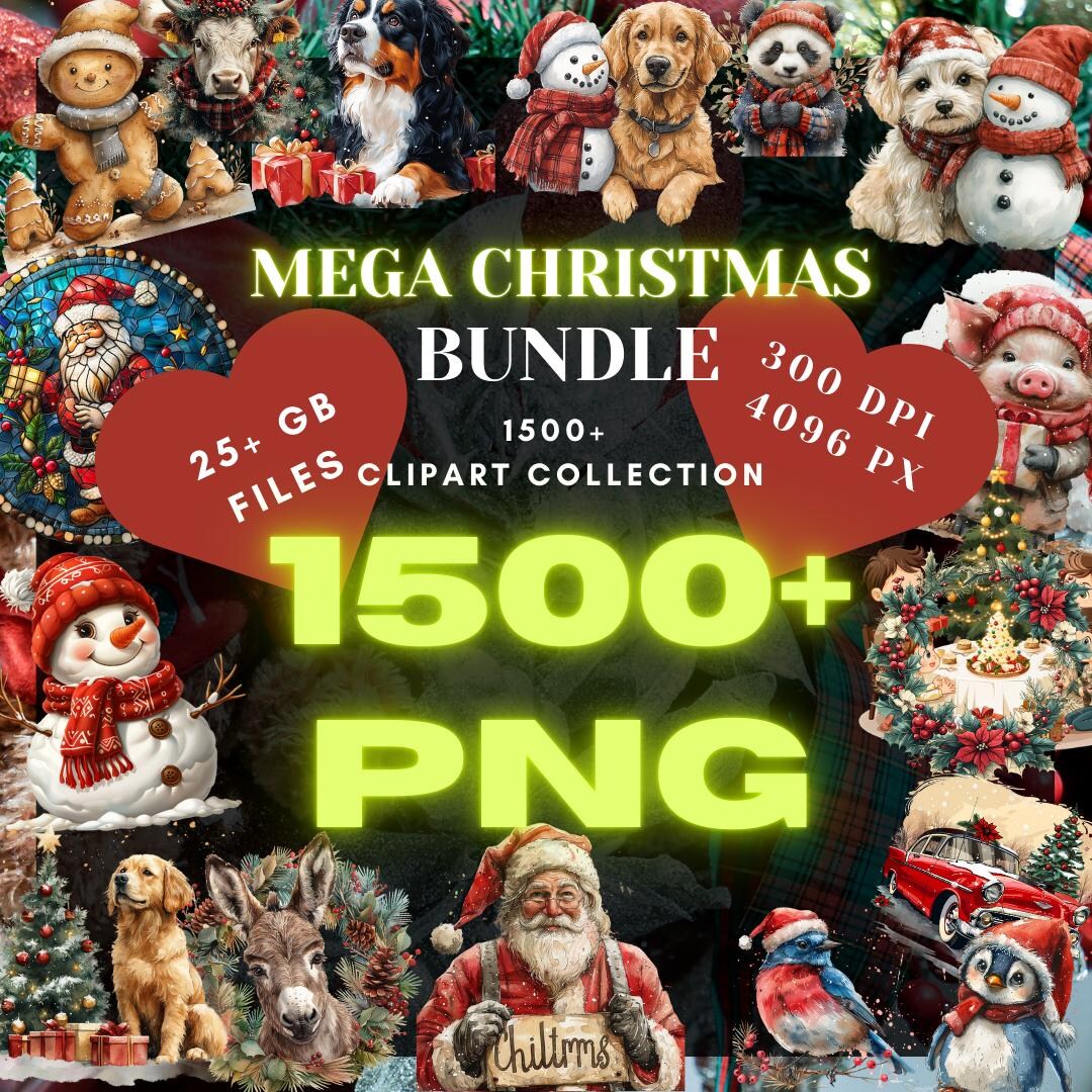 Christmas Mega Clipart Whole Shop Bundle, 1500+ Xmas PNG Sublimation ...