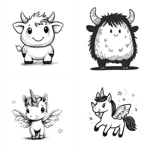 Mythical Creatures Line Art PNG Clipart Bundle, Abstract Line Line Art ...