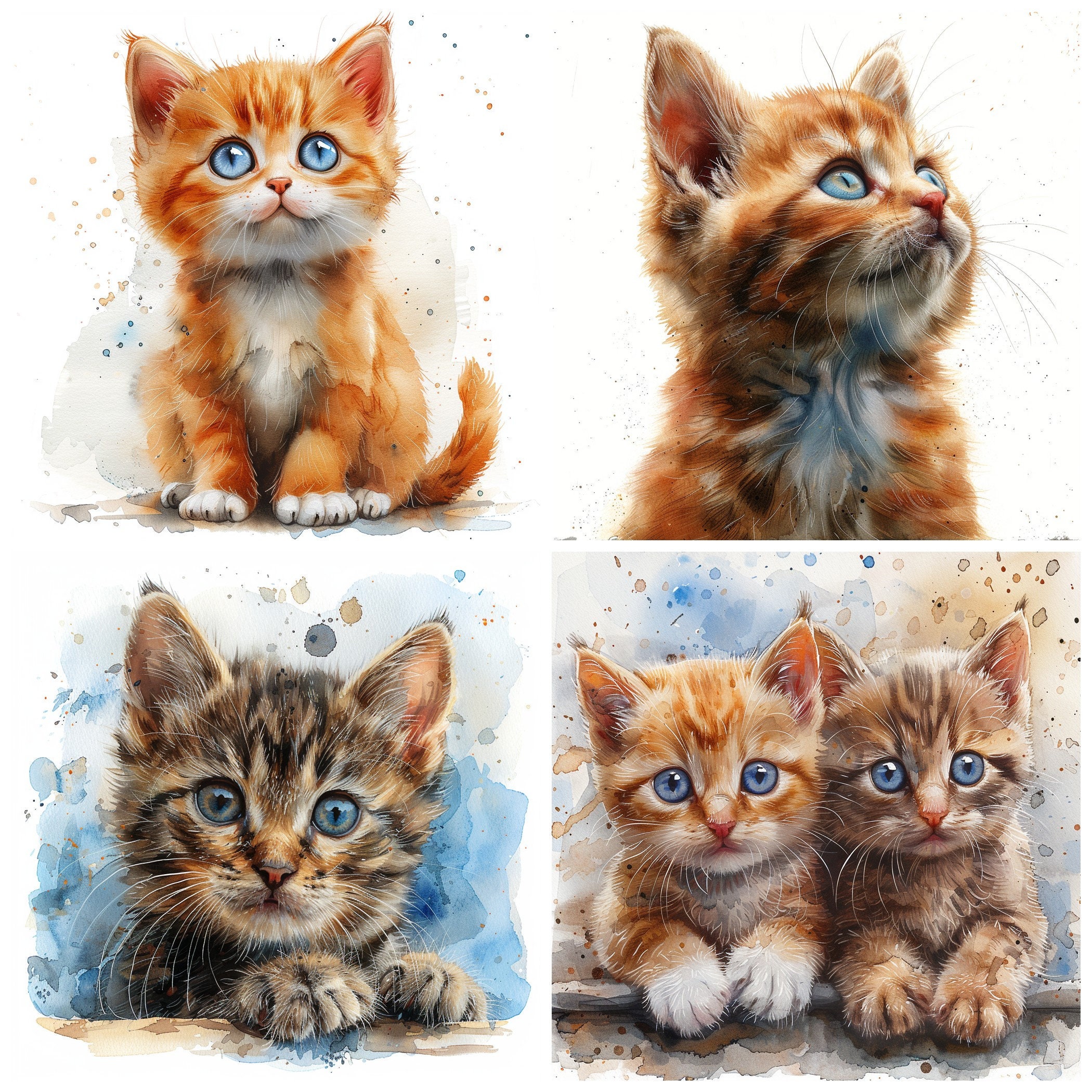 24 Kitten PNG Clipart, Watercolor Cute Kittens Scenery Illustration ...