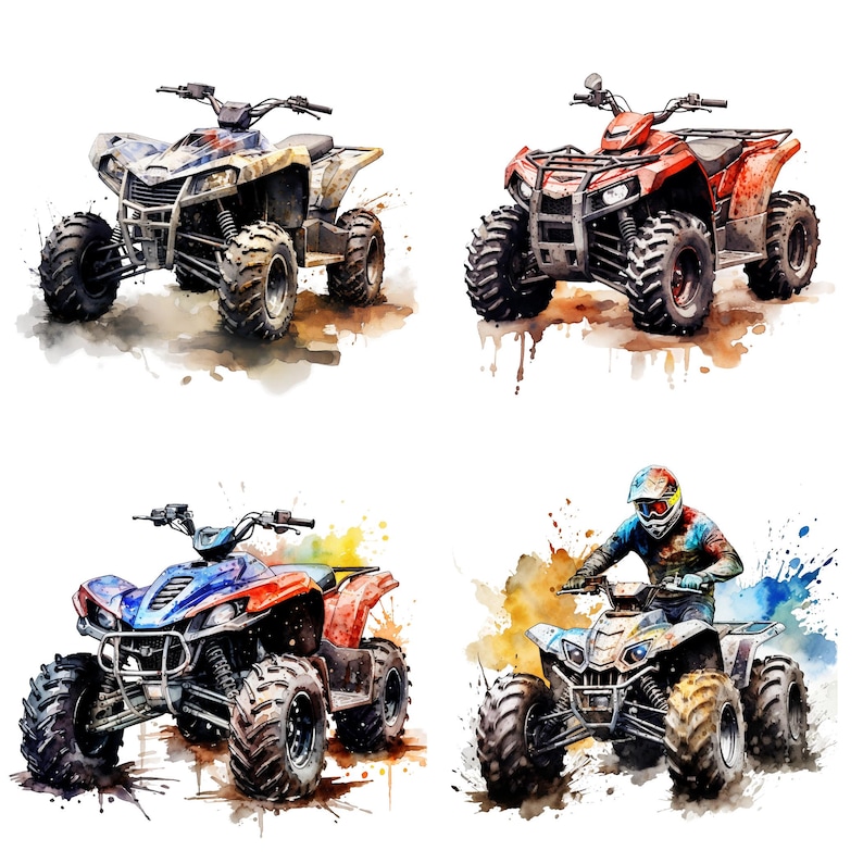 43 ATV Extreme Sport Clipart PNG Bundle, Watercolor ATV Adventure ...
