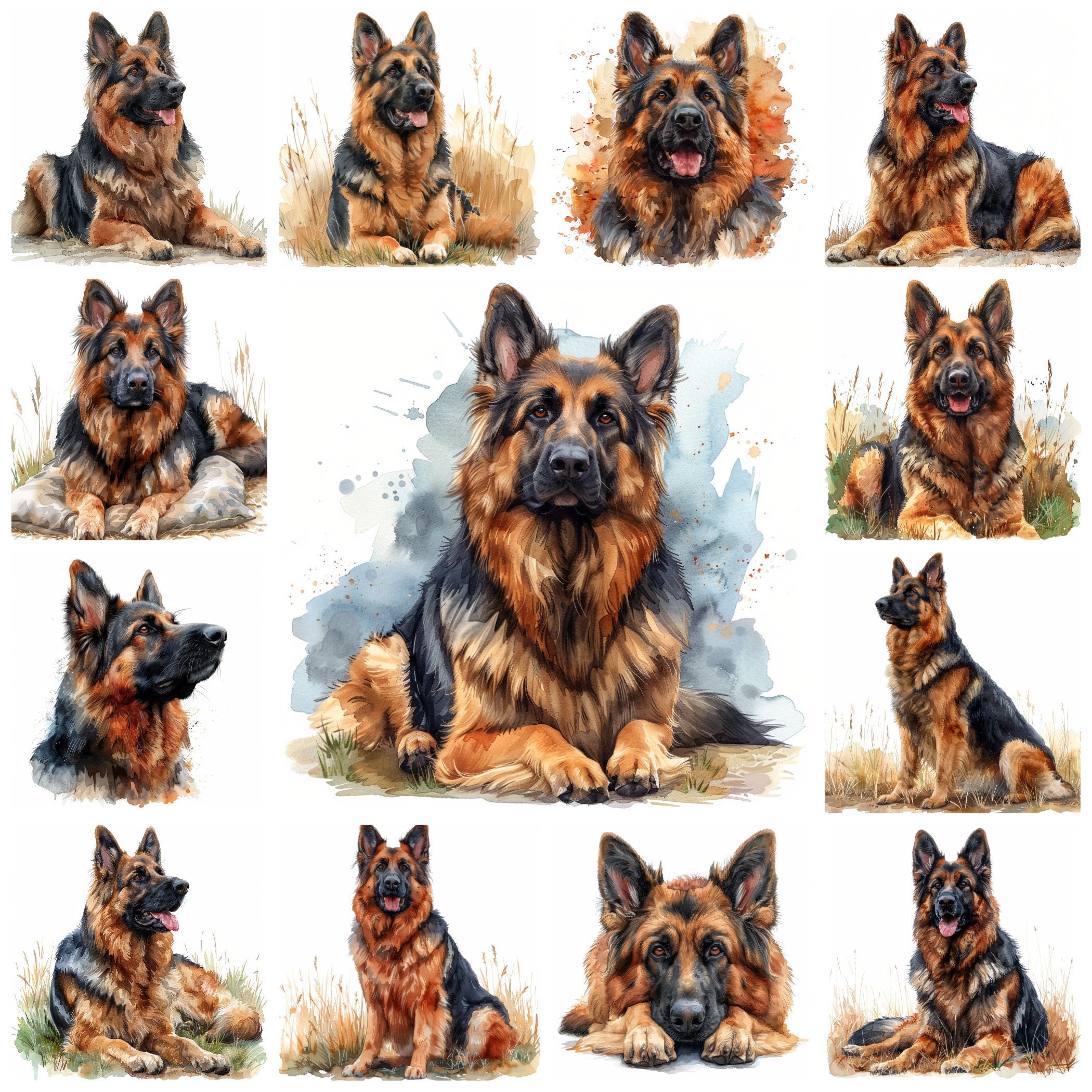 German Shepherd Dog PNG Clipart Bundle, Watercolor German Shepherd Dog ...