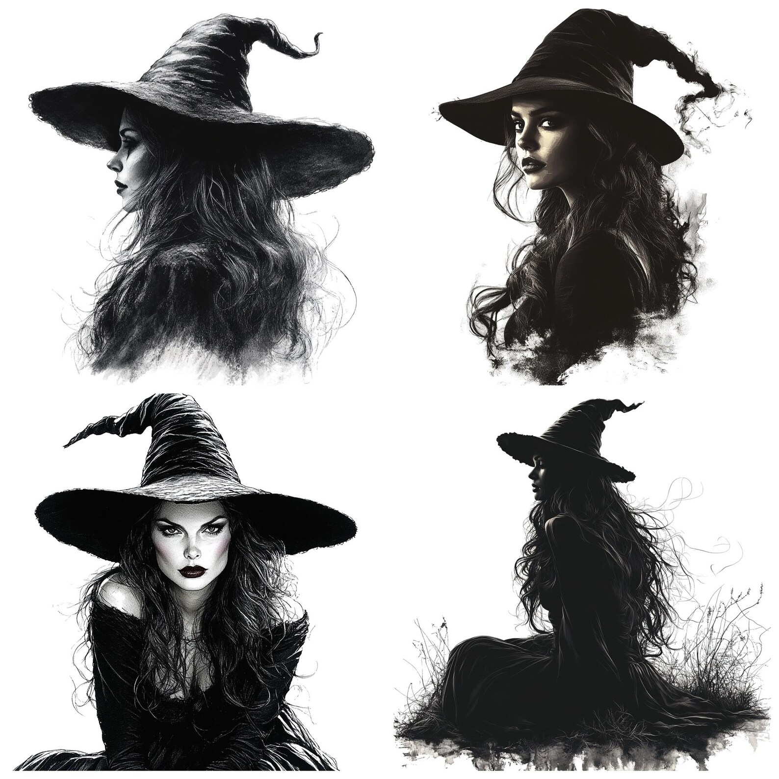 40 Shadow Witch PNG Clipart Bundle, Watercolor Shadow Sorceress ...