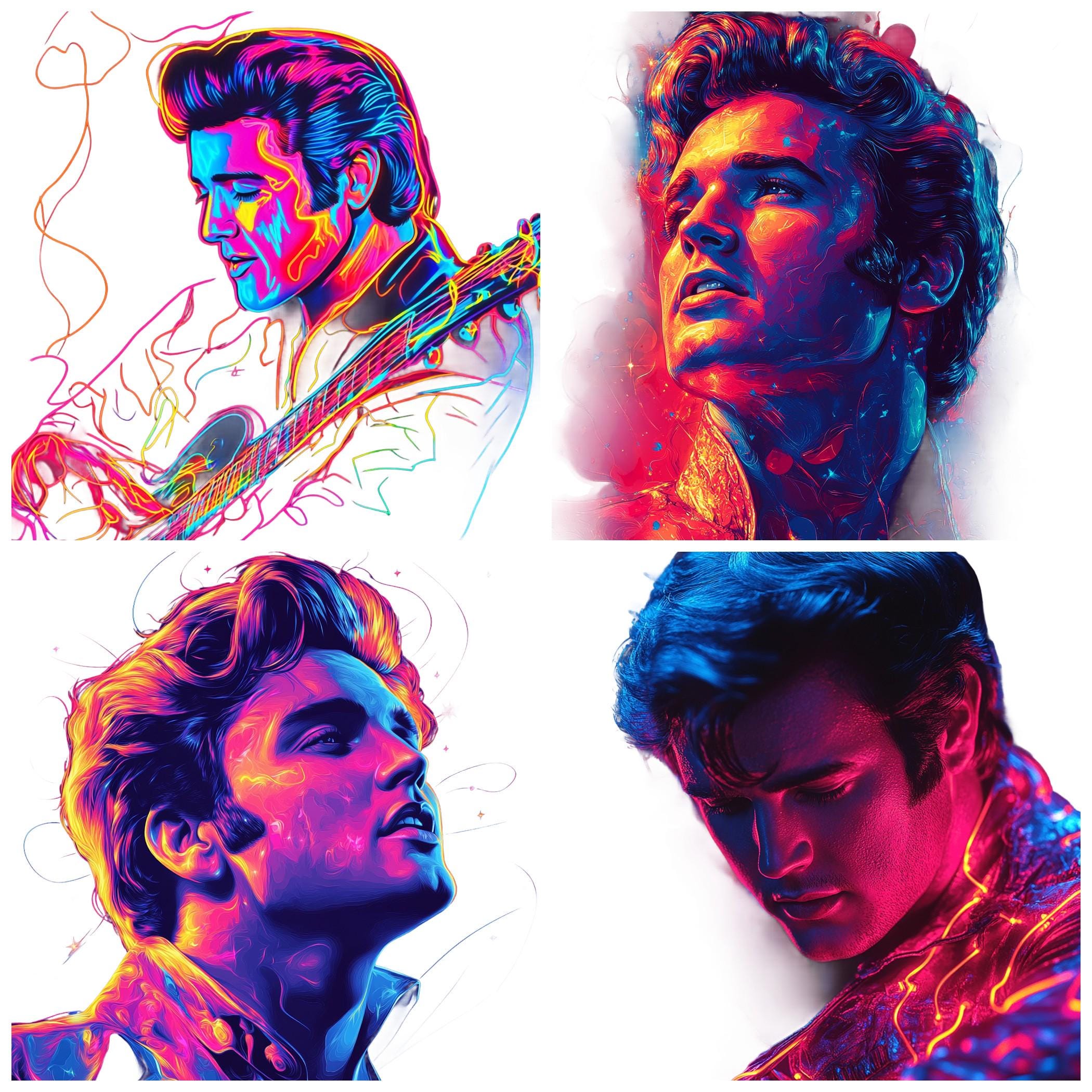 40 Elvis Presley Neon Light Clipart PNG Bundle, Glow Elvis Presley ...