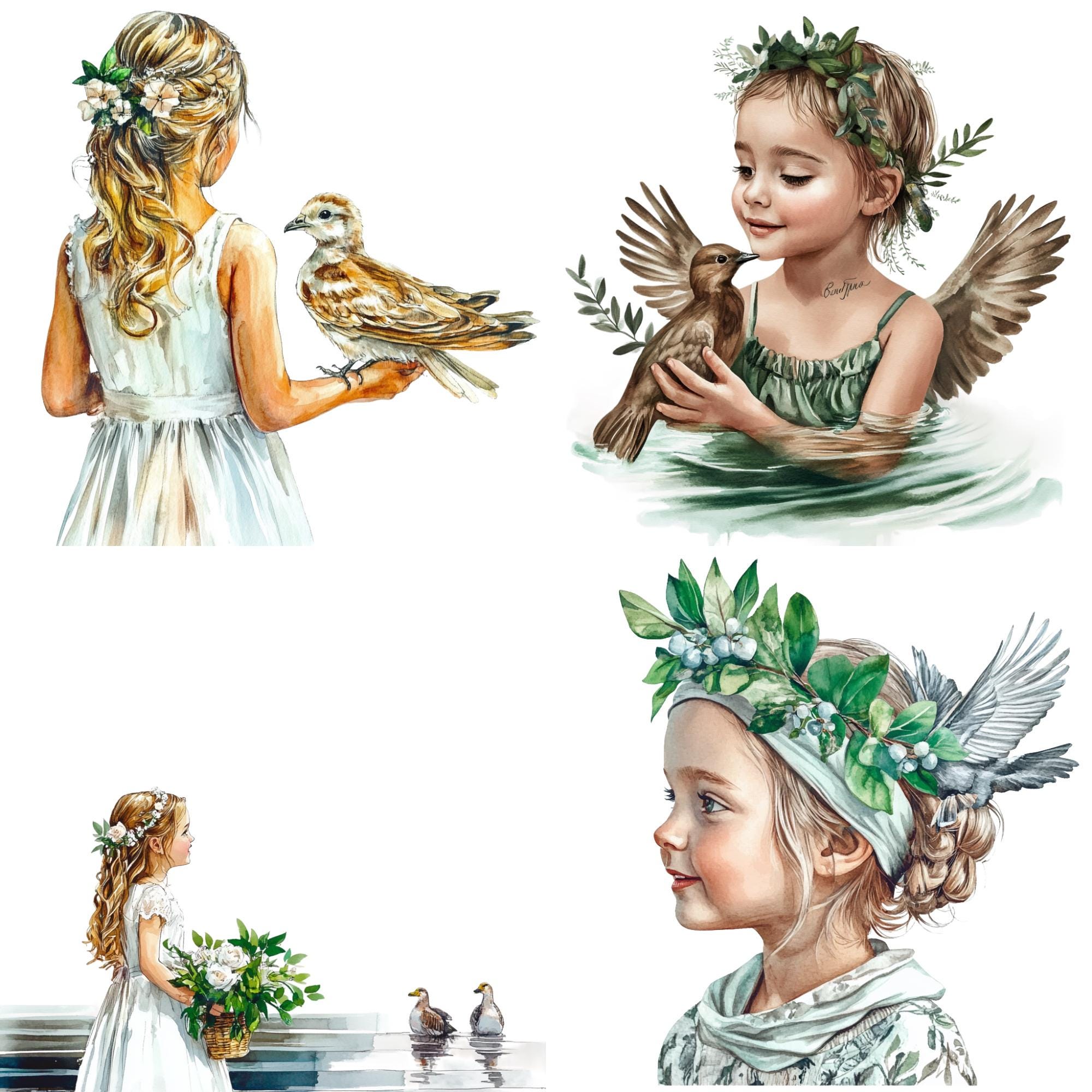 31 Communion Girl PNG Clipart Bunlde, Watercolor Holly First Communion ...