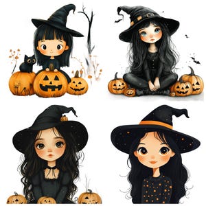 46 Adorable Halloween Girl PNG Clipart Bundle, Watercolor Cute ...