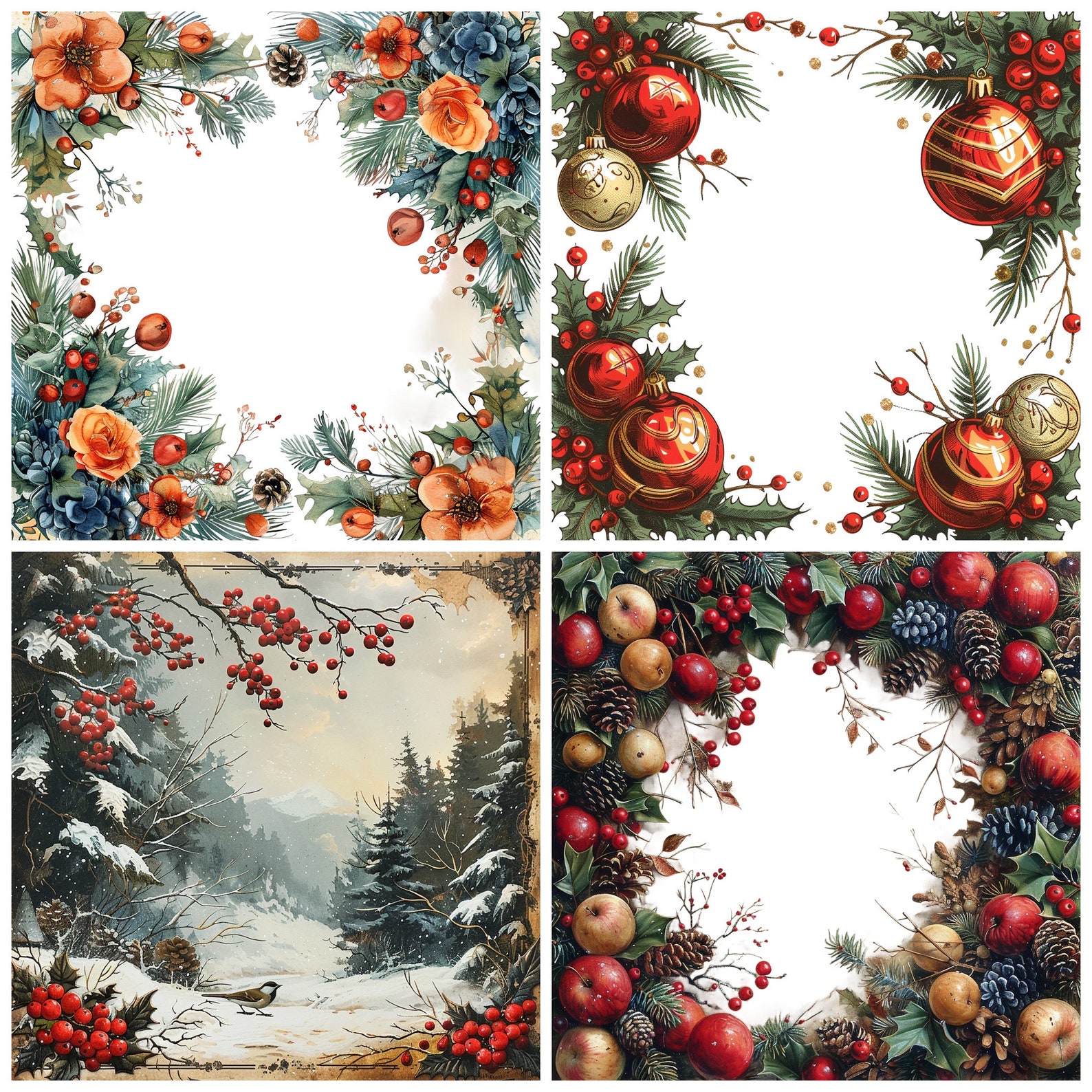 Christmas Border Clipart Bundle, Festive Wreath PNG Graphics (digital ...