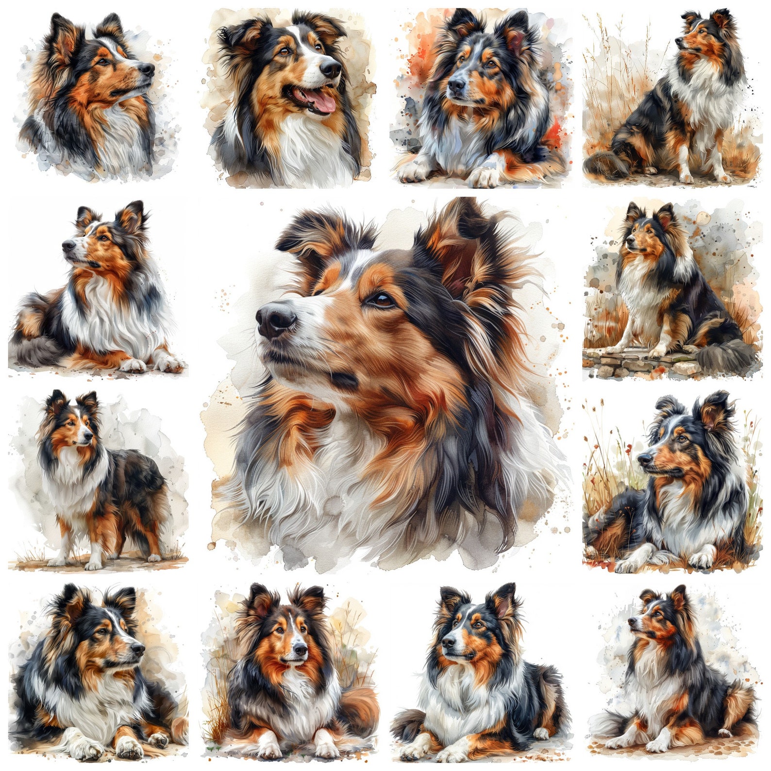 29 Rough Collie Dog Breed PNG Clipart Bundle, Watercolor Scottish ...