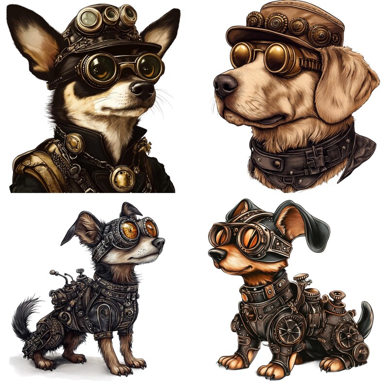 Steampunk Dog Breeds PNG Clipart Bundle, Watercolor Victorian Dog ...
