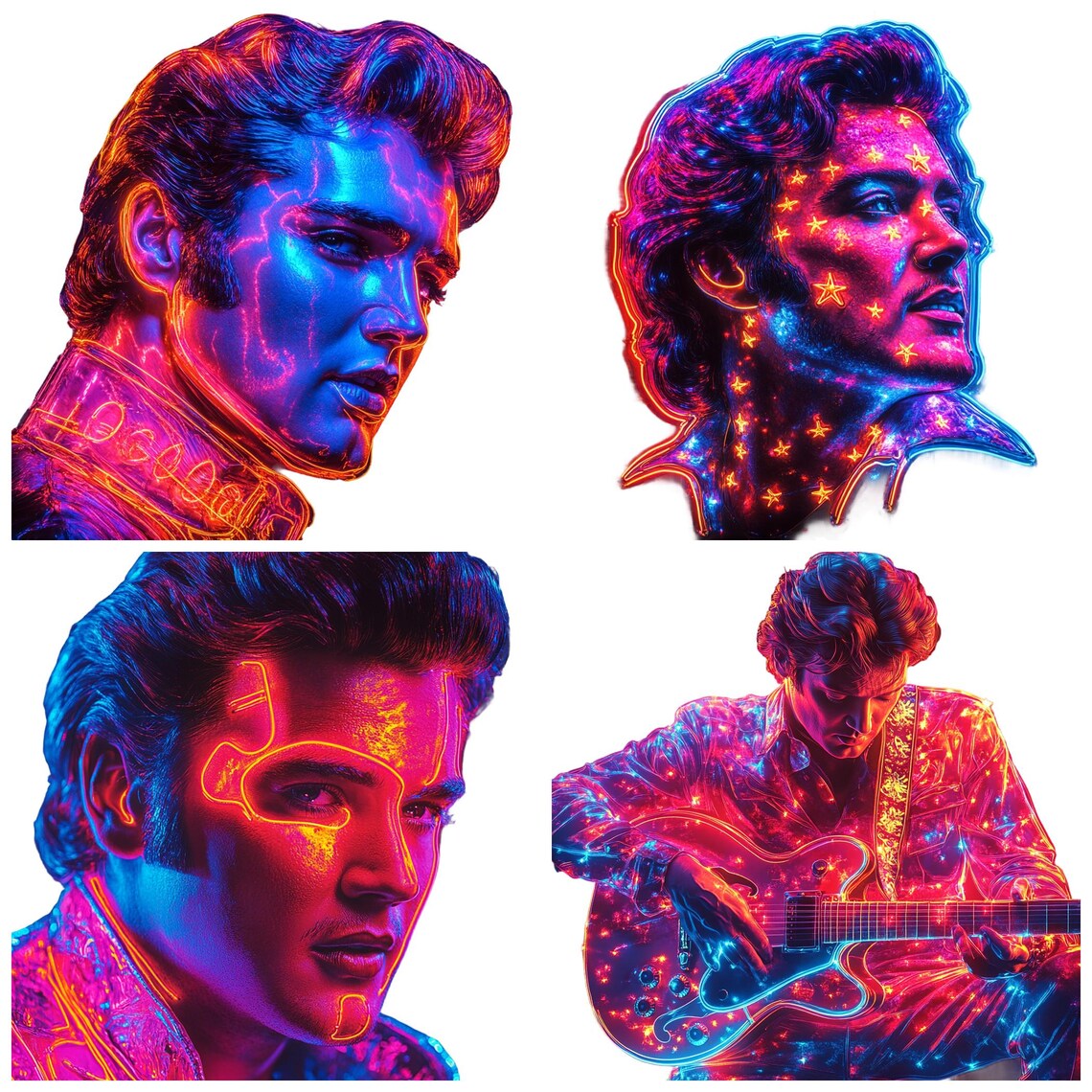 40 Elvis Presley Neon Light Clipart PNG Bundle, Glow Elvis Presley ...