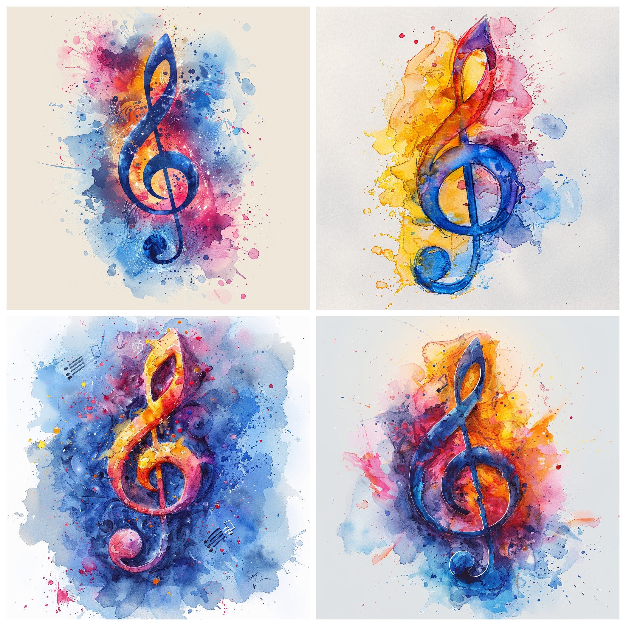 27 Treble Clef PNG Clipart, Watercolor Treble Clef Musical Symbol ...