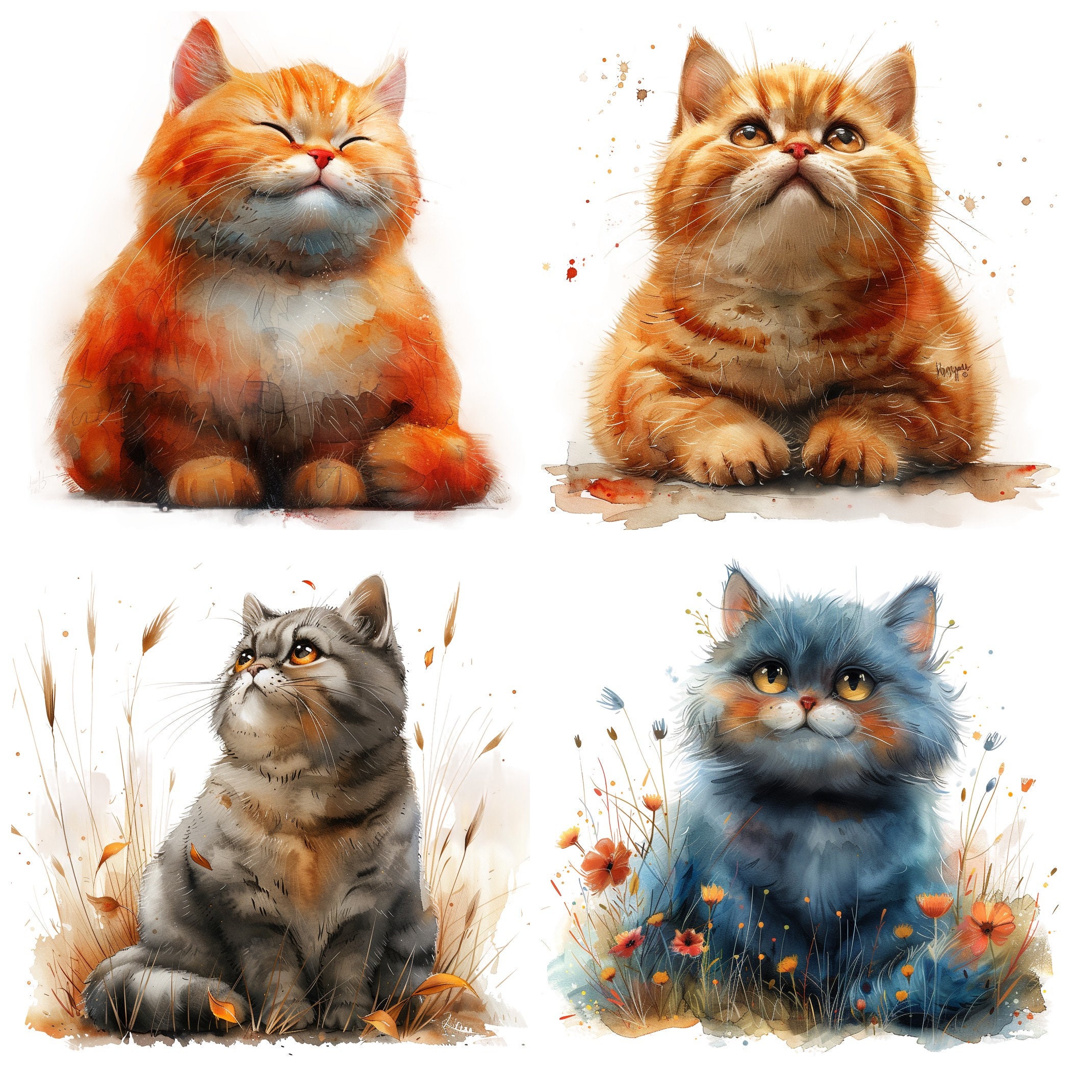 37 Chubby Cat PNG Clipart, Watercolor Adorable Chubby Cat Images, Cute ...
