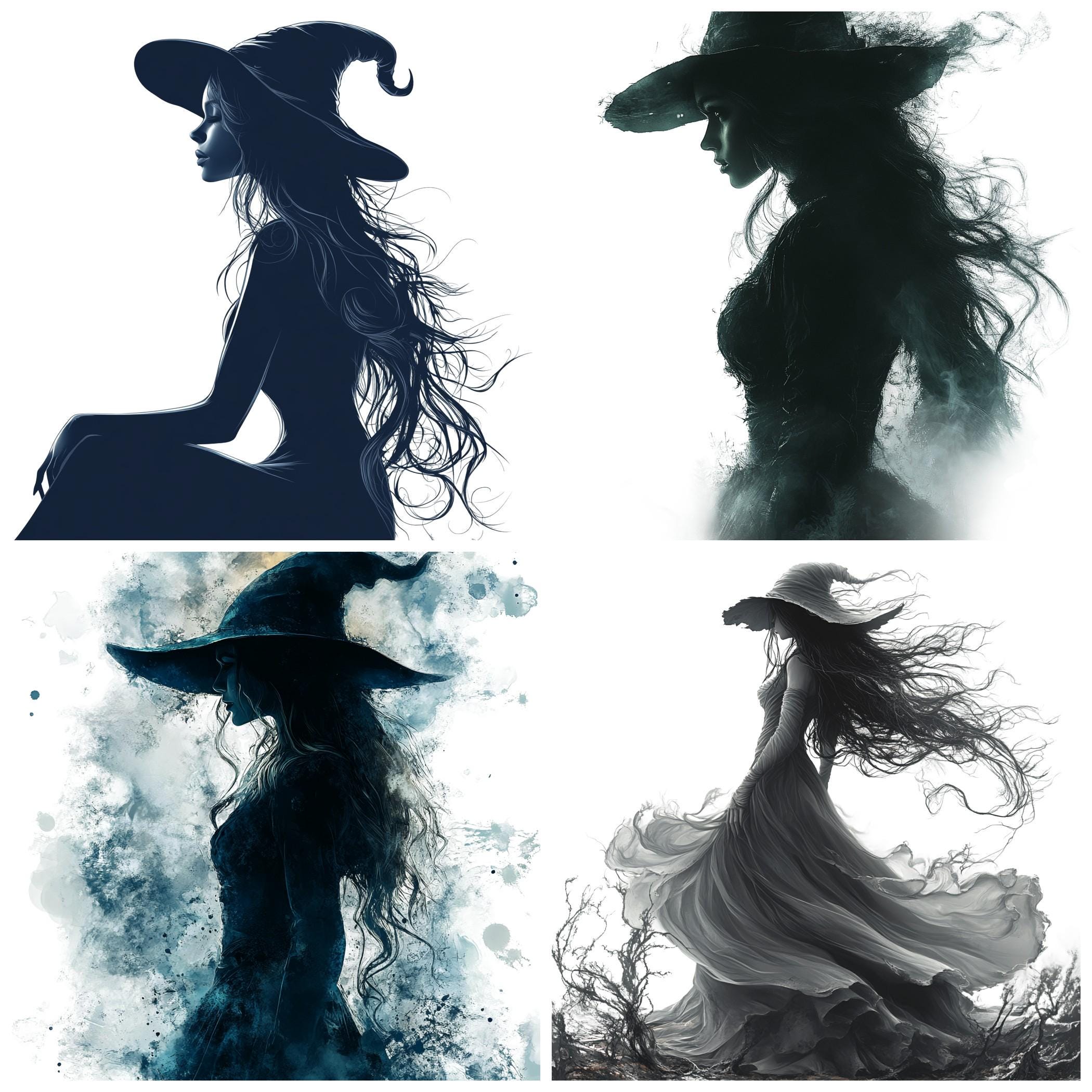 40 Shadow Witch PNG Clipart Bundle, Watercolor Shadow Sorceress ...