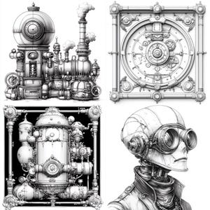 32 Steampunk Line Art PNG Clipart Bundle, Abstract Line Art Sublimation ...