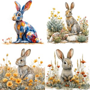 34 Jackrabbit PNG Clipart Bundle, Watercolor Floral Jackrabbit Scenery ...