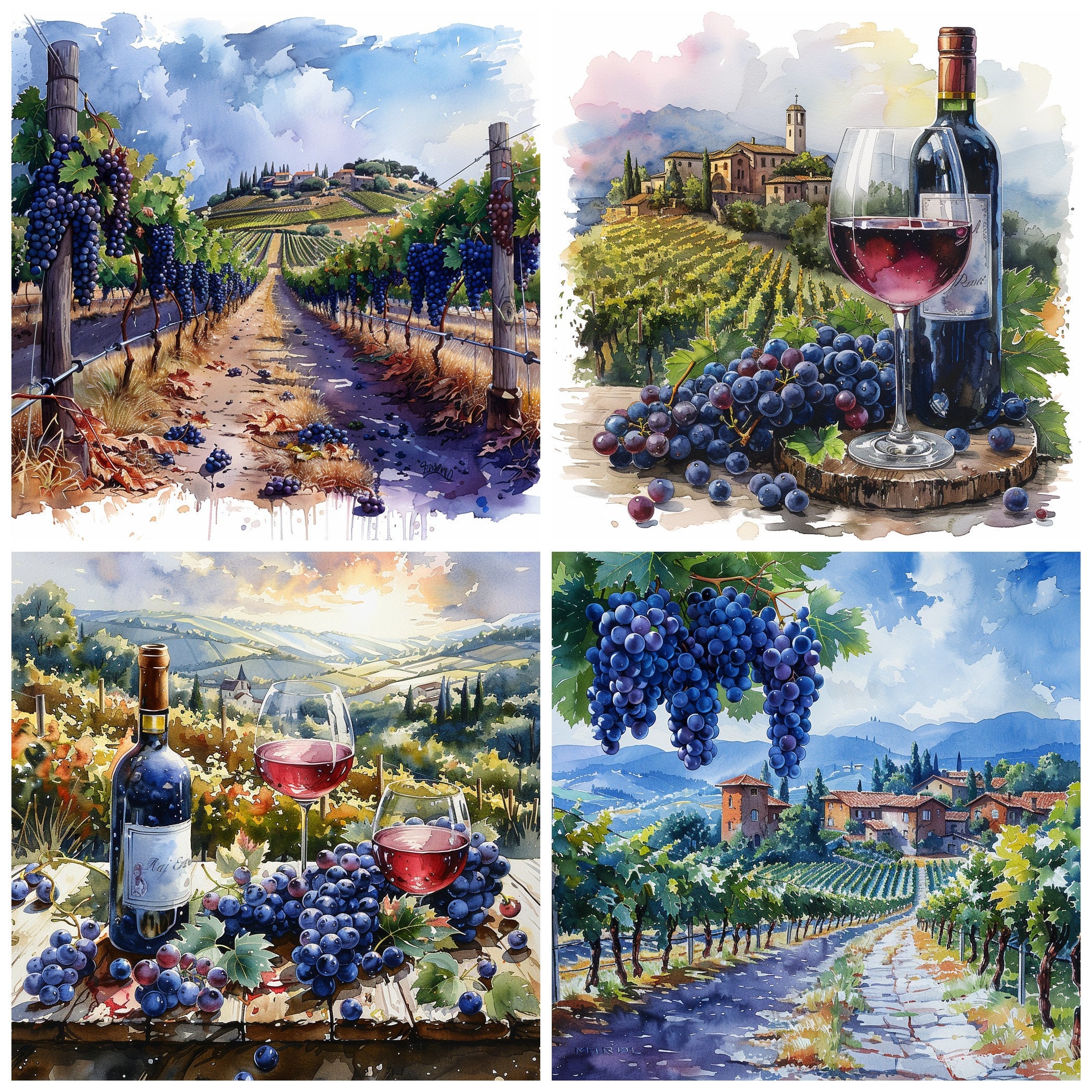 23 Vineyard Landscape PNG Clipart, Watercolor Grape Yard Scenery, Grape ...