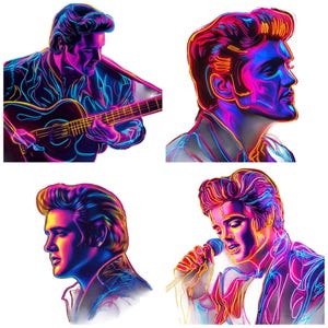 40 Elvis Presley Neon Light Clipart PNG Bundle, Glow Elvis Presley ...